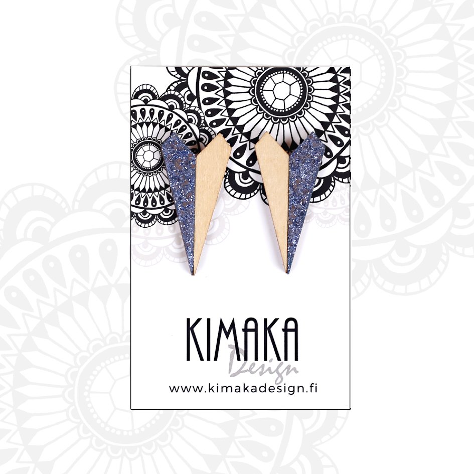 PAPERILENNOKKI nappikorvakorut Puu/sini-liila glitteri — KIMAKA DESIGN