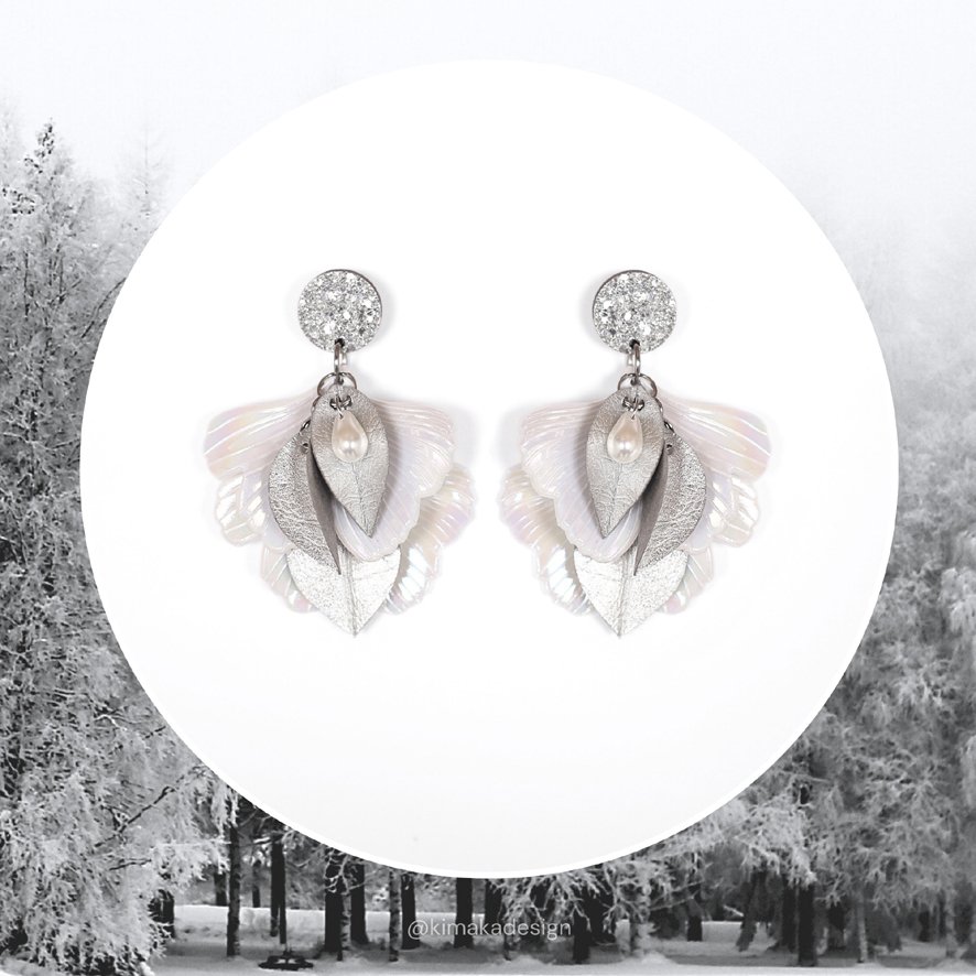 Lumimetsä korvakorut (valko-hopea) — KIMAKA DESIGN